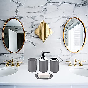 Grey Bathroom Accessories Set 8 Piece,Toothbrush Holder Cup Soap Dish Lotion or Soap Dispenser Trash can Toilet Brush Holder Cotton Swab Box Bath Set for Decorative Countertop and Housewarming Gift