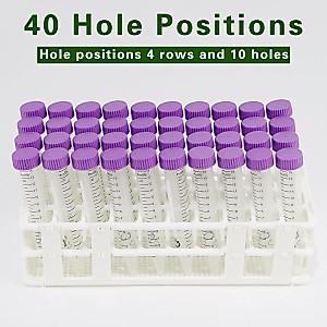 BIPEE Plastic Test Tube Rack, 40 Holes，Test Tube Holder for 20 mm Test Tubes, White vial holder, Detachable test tube holder rack (1pcs，40 Holes）