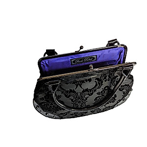 Rock Rebel Mistress Black on Black Victorian Damask Retro Kisslock Purse