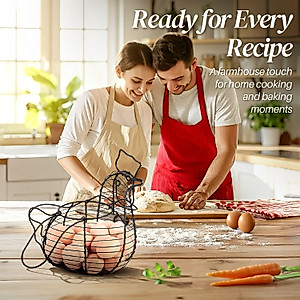 Flexzion Chicken Egg Holder, Small Wire Egg Collecting Basket with Handle for Farm Eggs, Fruits, Vegetables, Metal Wire Chicken Basket Decor for Kitchen, Countertop, Farmhouse Rustic Style, Black