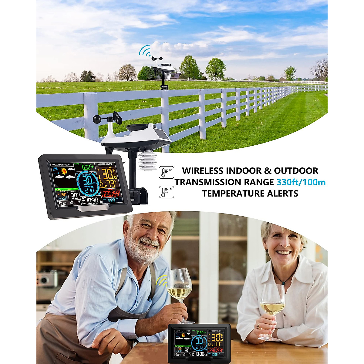 KALEVOL Professional Color Display Weather Station with Atomic Clock, Rain Gauge, Wind Speed and Direction