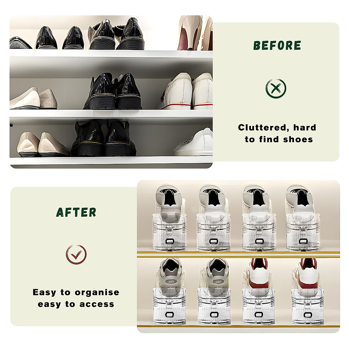 FENRUNXU 10 PACK Transparent Shoe Stacker,Shoe Slots Organizer for Closet, Shoe Display Space Saver,Adjustable Shoe Rack Organizer Holder for High Heels,Sneakers(Transparent)