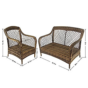 N&V Wicker Patio Furniture Rattan Conversation Chairs Loveseat with Table Cushions for Garden Backyard (Red 4 PCS)