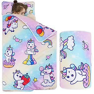 Unicorn Nap Mats for Preschool Daycare Toddler Nap Mat for Girls Daughter Kids Nap Mat with Pillow and Blanket,Sleeping Bag for Kids Granddaughter Kindergarten Travel Napping Gift,50"x20"