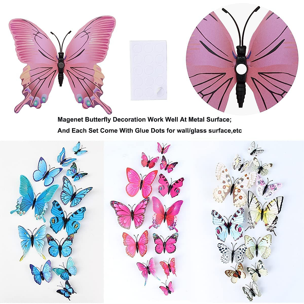 Nastaus 36PCS Magnetic Butterfly Wall Stickers,Artificial Butterfly Decoration,3D Butterfly Sticker for Home Kitchen Fridge Garden Birthday Party Wedding Decor