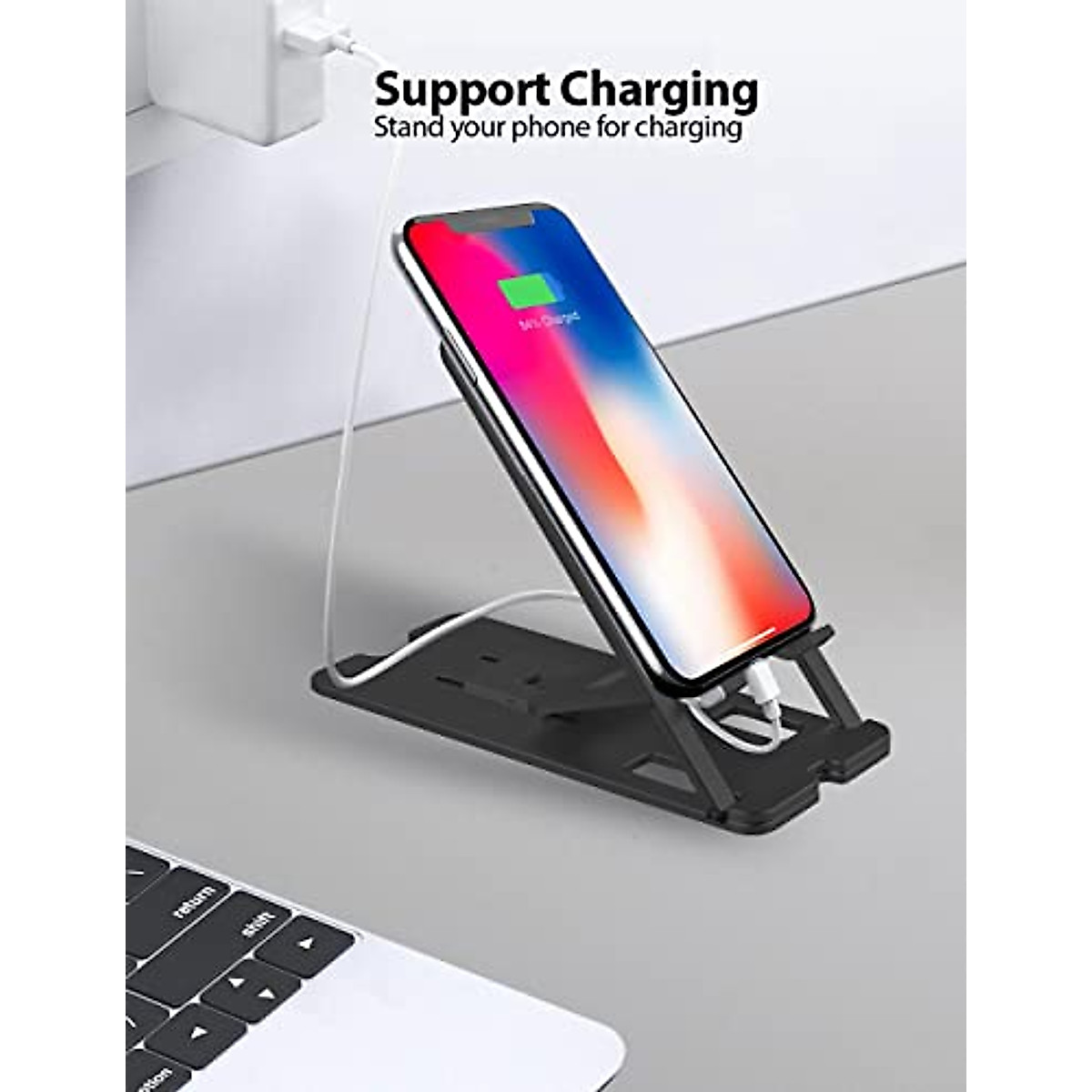 Cell Phone Stand, Portable Aluminum Phone Holder, Adjustable Phone Dock Cradle, Compatible with iPhone 13/12/11 Pro Max, Samsung Galaxy, Small Tablets(Black)