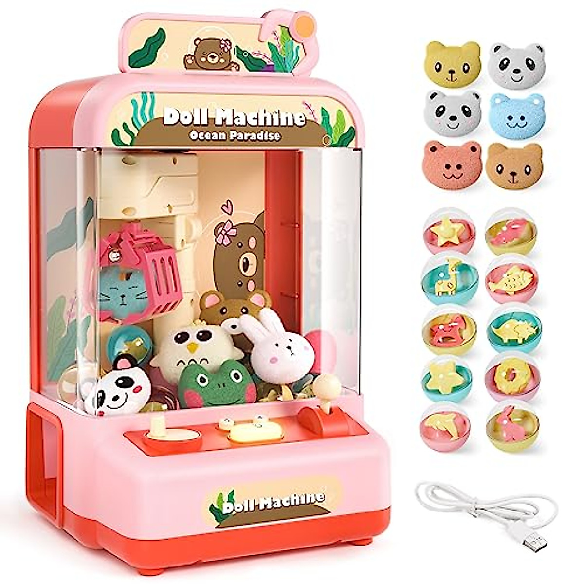PANITU Claw Machine for Kids, Mini Vending Machines Arcade Candy Capsule Claw Game Prizes Toy, Electronic Arcade Game Indoor Toy with Music & Light,Best Birthday Gift for 6 7 8 9 Year Old Girl