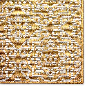 Nicole Miller New York Patio Country Danica Transitional Geometric Indoor/Outdoor Area Rug, Yellow/White, 7'9"x10'2"
