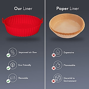 3 Pack Silicone Air Fryer Liners, Reusable Round Liners for 4-7 Qt Air Fryers, Heat Resistant, Food Safe Oven Accessories with Easy Cleaning, Replace Flammable Parchment Paper, 8 Inch Baking Pots