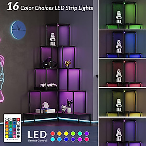 BELLEZE 5-Tier Corner Bookshelf with RGB Lights and Remote, 66" Tall L-Shaped Corner Bookcase, Storage & Display Rack for Living Room, Courtyard, Home Office - Gray