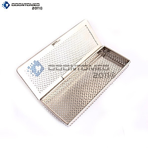 OdontoMed2011 Instrument Tray and Mesh Perforated Baskets Sterilization Tray 8" X 3" X 0.75" with Lid Stainless Steel, OD2011-DN-315