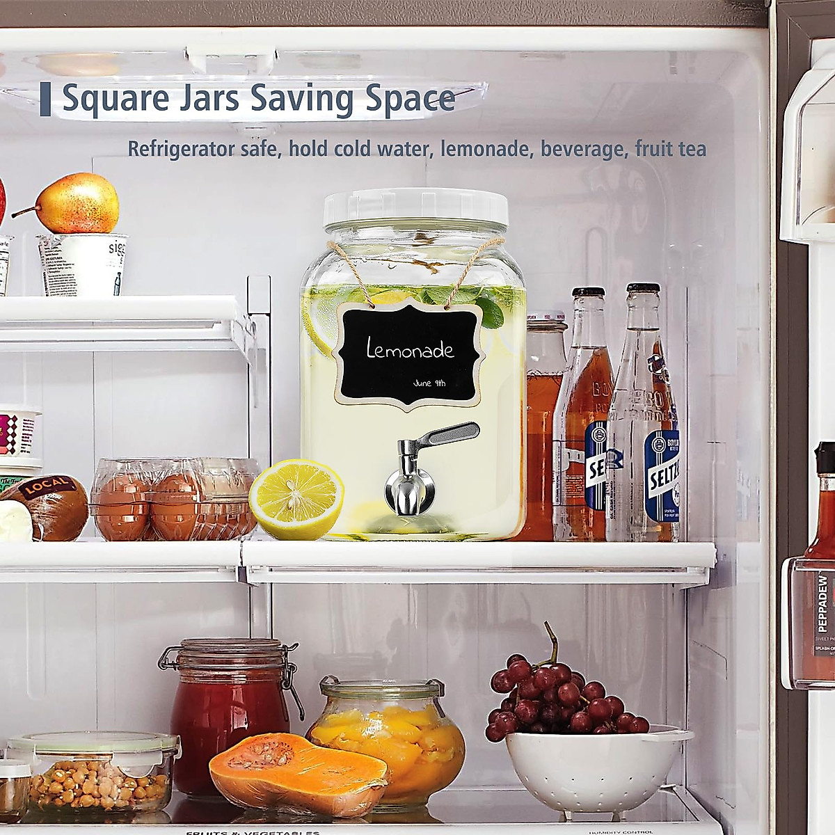 1 Pack 1 Gallon Glass Drink Dispensers for Parties. Beverage Dispenser w Scale Mark. SCREW Cap w Silicone Gasket 100% Airtight, Stainless Steel Spigot 100% Leakproof. Laundry Detergent Dispenser