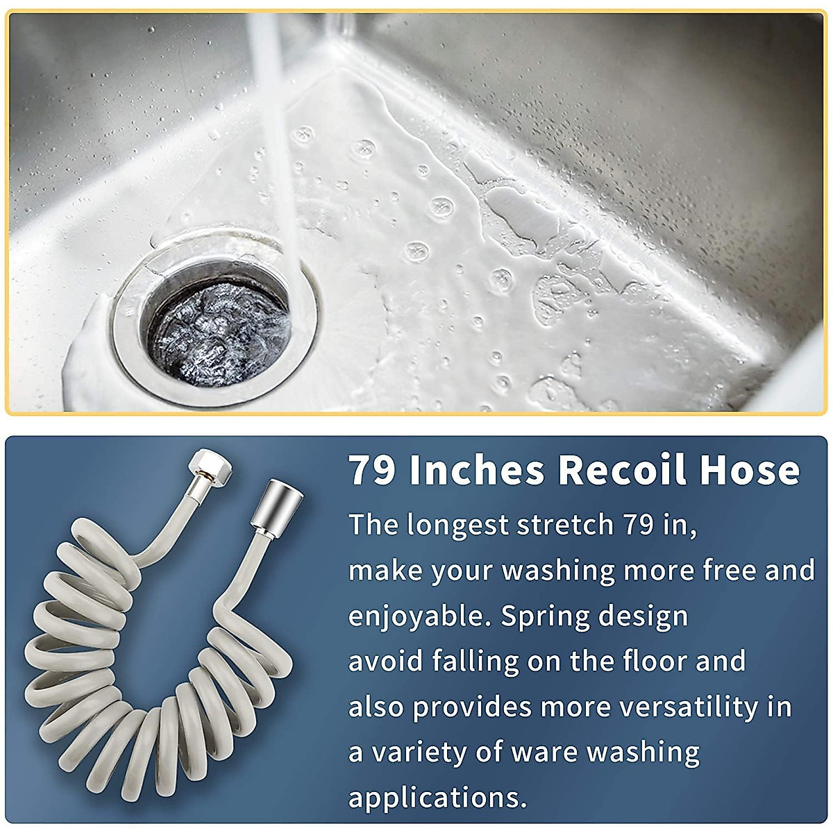 CECEFIN Kitchen Sink Sprayer, Faucet Spray Head Replacement with 79” Recoil Hose and Holder, Pressurized Water Saving Faucet Aerator & Diverter Valve, Faucet Sprayer Attachment Set