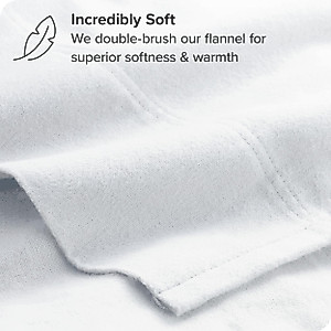 Bare Home Flannel Sheet Set 100% Cotton, Velvety Soft Heavyweight - Double Brushed Flannel - Deep Pocket (Queen, White)