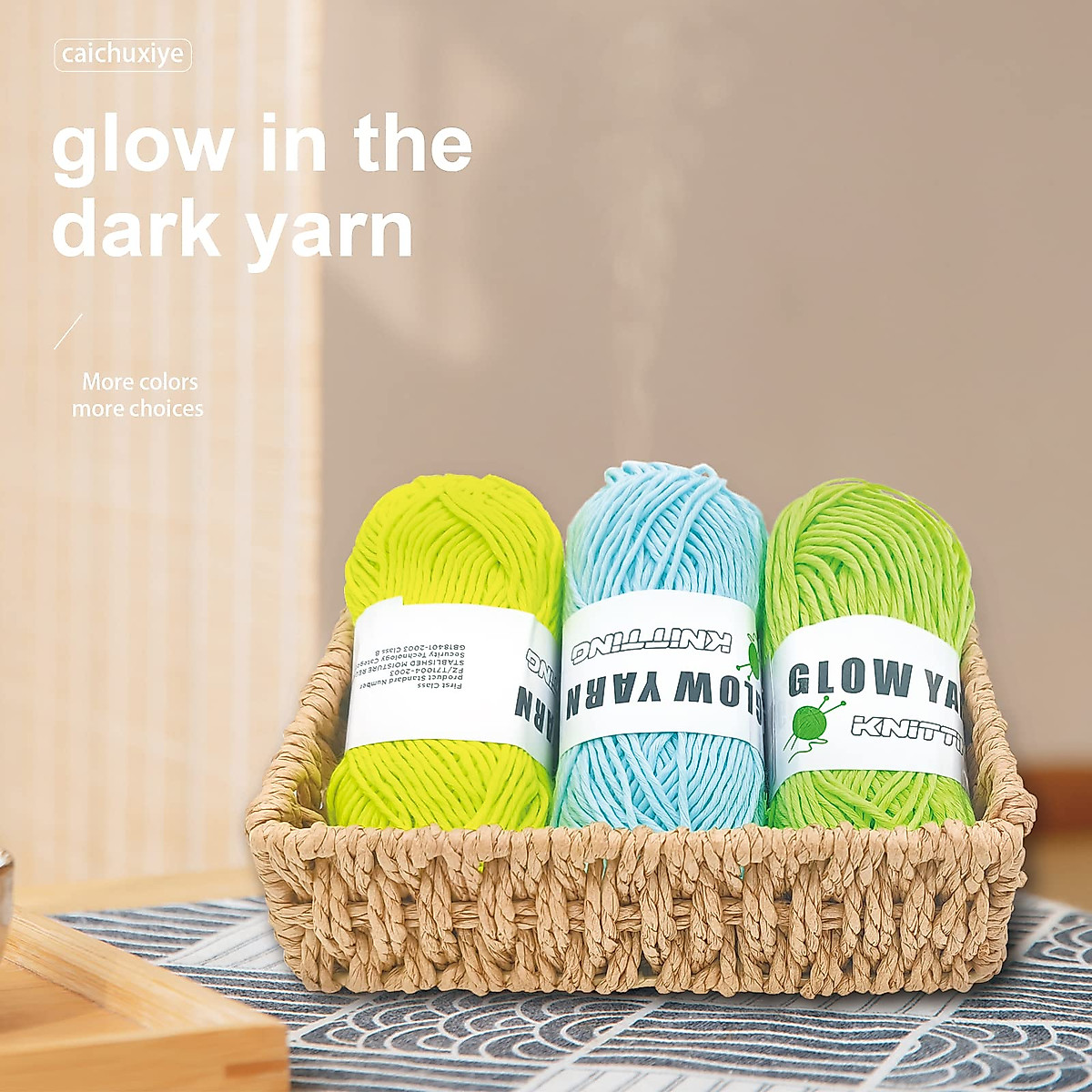 4 Pcs Glow in The Dark Yarn, Sewing Supplies,(55yd 50m) for Crocheting for DIY Arts, Crafts & Sewing Beginners Glow in The Dark Party (White Lemon Yellow Light Blue Light Green Green)