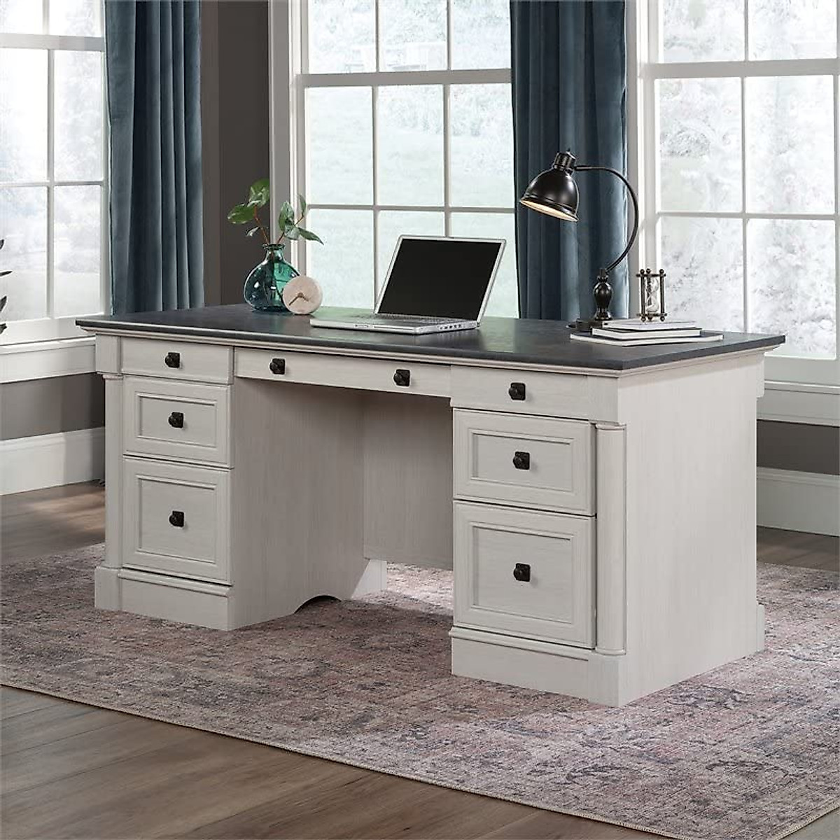 Sauder Palladia Executive Home Office Desk in Glacier Oak, Glacier Oak Finish