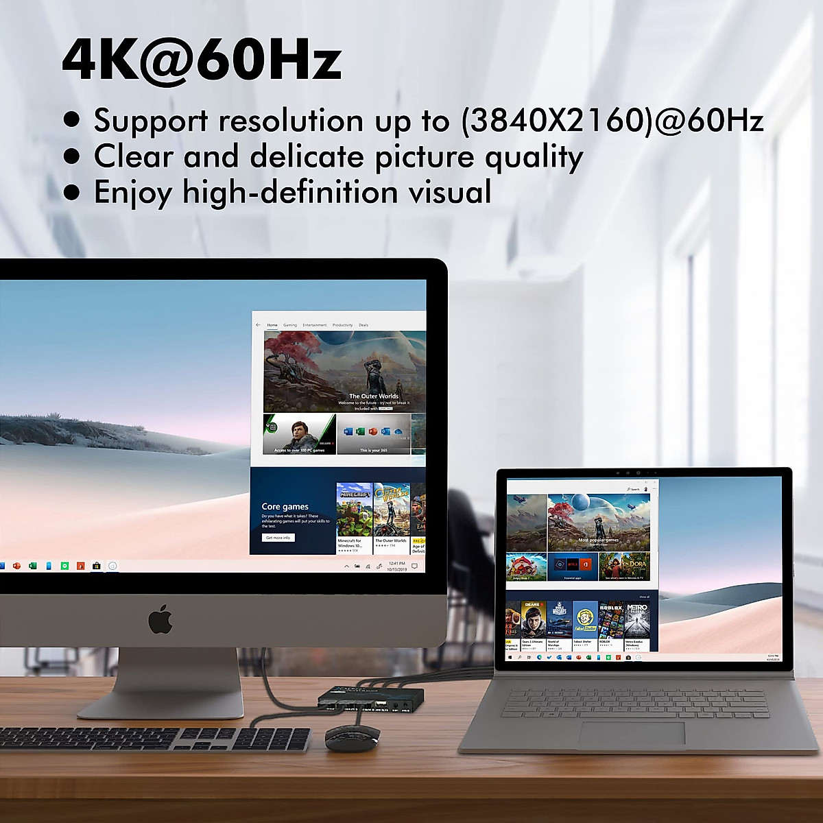 KVM Switch DisplayPort, 2 Port DP KVM Switch for 1 HD Monitor 2 Computers to Share 3 USB 2.0 Device Keyboard Mouse Printer, Support 4K@60Hz, Included 2 DP and 2 USB Cables
