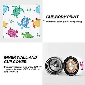 CaTaKu Small Water Bottle 12 oz, Colorful Sea Turtle Insulated Water Bottle for Water Coffee Tea Stainless Steel Flask Thermos Bottle Reusable Wide Mouth Vacuum Travel Mug