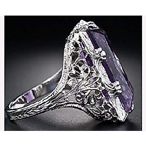 Yuren 925 Silver Large Amethyst Gem Band Ring Wedding Proposed Women Jewelry Size 6-10 (US code 10)