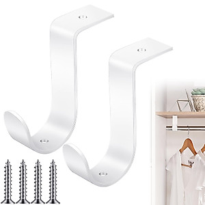 Hicarer 2 Pcs Closet Rod Brackets Heavy Duty Metal Wall Mount Rod Brackets with Screws Closet Rod Support Closet Shelf Rod Holder for Living Room Bedroom Office, White