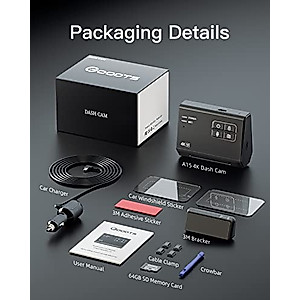 4K Dash Cam Front, GOODTS Car Camera 2160P with WiFi, Dash Camera for Cars with Dedicated Car Charger, Dashcam with App Control,G-Sensor,Parking Monitor,3M Bracket,No Screen,64GB SD Card