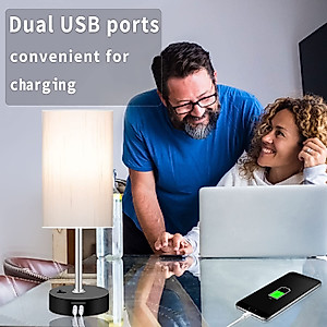 Peteme Smart RGB Bedroom Lamps with APP Control & Music Sync, 2 USB Port Dimmable Alexa Lamps Bulb Included, Bedside Lamp, Nightstand Light for Bedrooms and Living Room