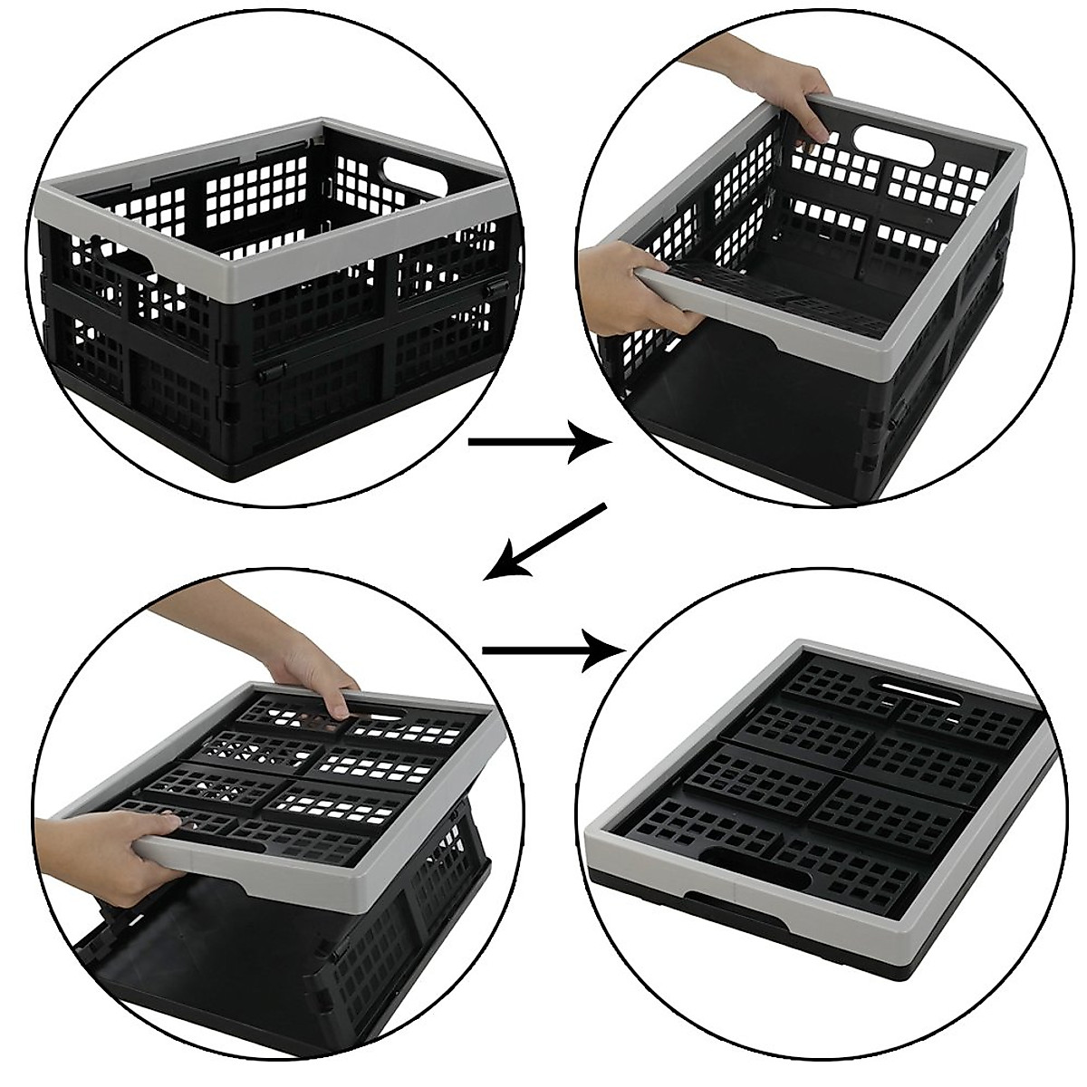 CadineUS 2 Packs 15 Liter Folding Crates, Plastic Collapsible Storage Basket, F