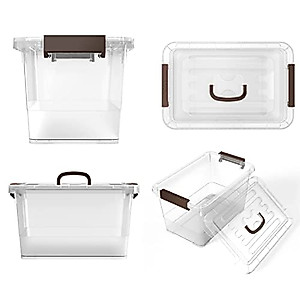 WYT 7-Quart Clear Plastic Storage Latch Box/Bins, 3-Pack Storage Organizer Box with Brown Latching Handle and Lid, 7-Litre