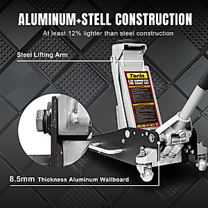 Torin T84025B Hydraulic Low Profile Aluminum and Steel Racing Floor Jack with Dual Piston Quick Lift Pump, 2.5 Ton (5,000 lb) Capacity, Black