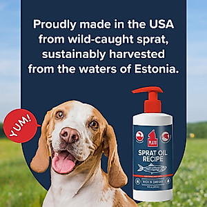 PLATO Pet Treats Fish Oil for Dogs - Omega 3 Oil for Dogs - Supports Healthy Skin and Coat - Baltic Sprat Oil Recipe 16oz