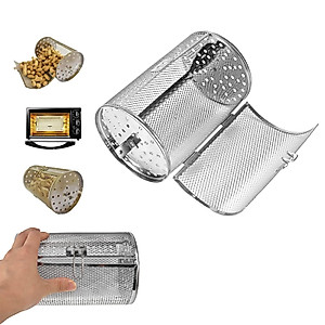 Alvinlite Roast Basket Stainless Steel Rotary Round Bakeware Oven Roast Baking Rotary Nuts Peanut Basket Kitchen Cooking Tool