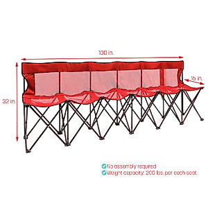 Trademark Innovations Portable Sports Bench with Mesh Seat and Back - Sits 6 People (Red)