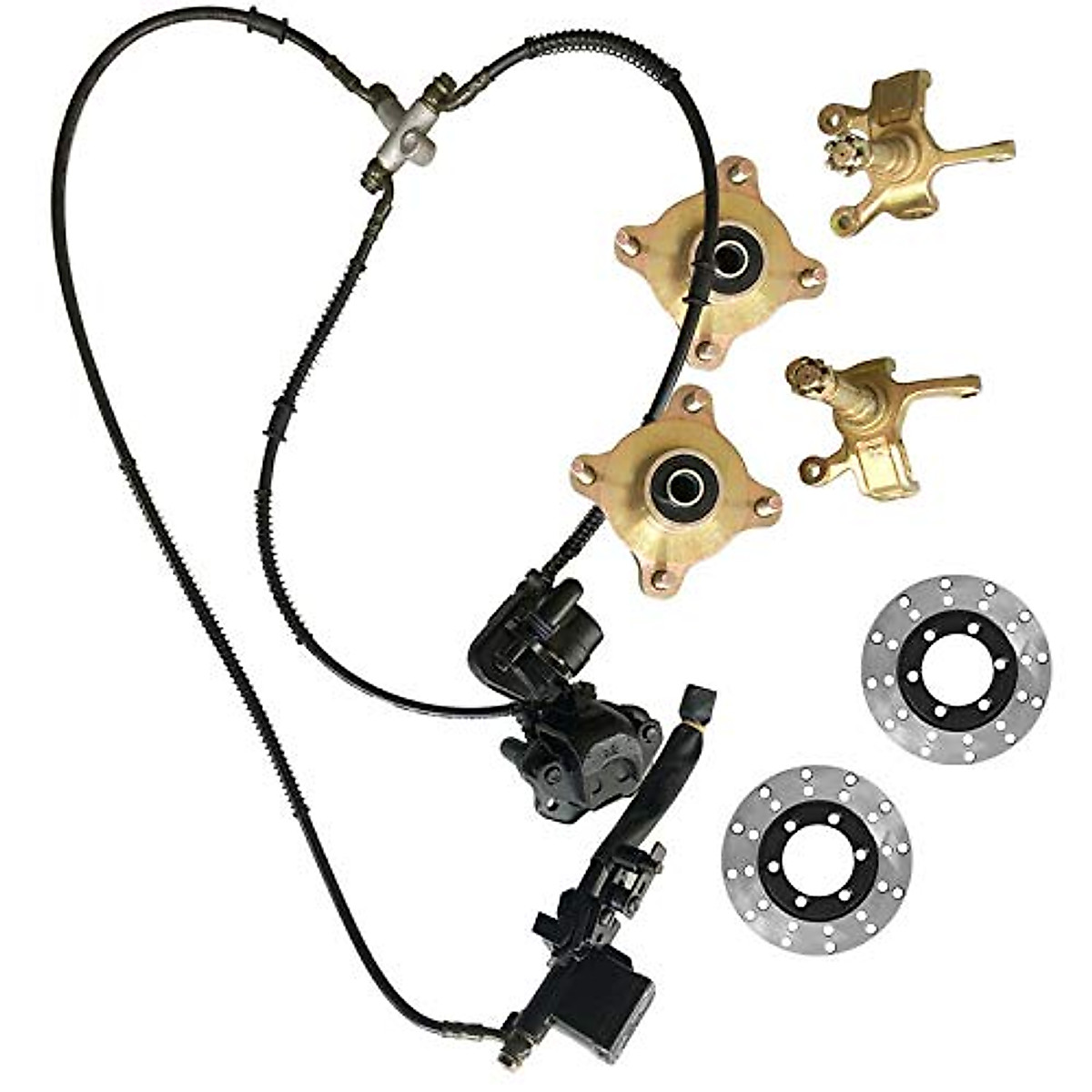 Go Kart Front Steering Conversion Kit Rear Axle Assembly Kit, ATV UTV Quad Gear Rack Joint Tie Rod & Wheel Assembly Knuckle Spindle Wheel Hub Kit (125-250CC ATV Front Steering)