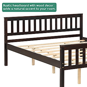 Airdown Queen Size Bed Frame No Box Spring Needed, Metal Platform Bed Frame Queen with Wooden Headboard, Mattress Foundation with Wood Slat Support, Easy Assembly, Noise-Free