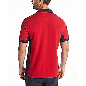 Nautica Men's Short Sleeve Color Block Performance Pique Polo Shirt, Red, Medium