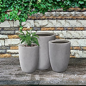 Kante 18.1" 20.4" 22.4" H Round Concrete Modern Tall Planters Set of 3 for Outdoor Indoor, Decorative Plant pots with Drainage Hole & Rubber Plug for Home & Garden Weathered Concrete