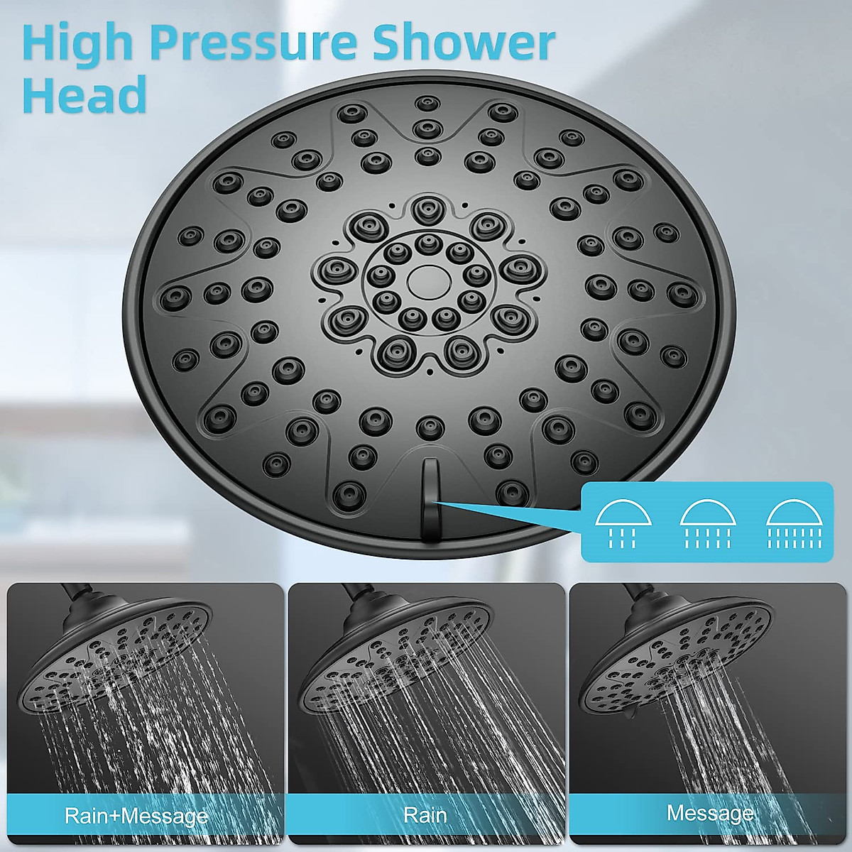 EMBATHER Black Shower Faucets Sets - Overhead Rain Head Shower System with 8-Mode High Pressure Handheld Complete Combo and Mixer Valve Trim Kit - 3-Way Rainfall Shower Fixture for Luxury Bathroom