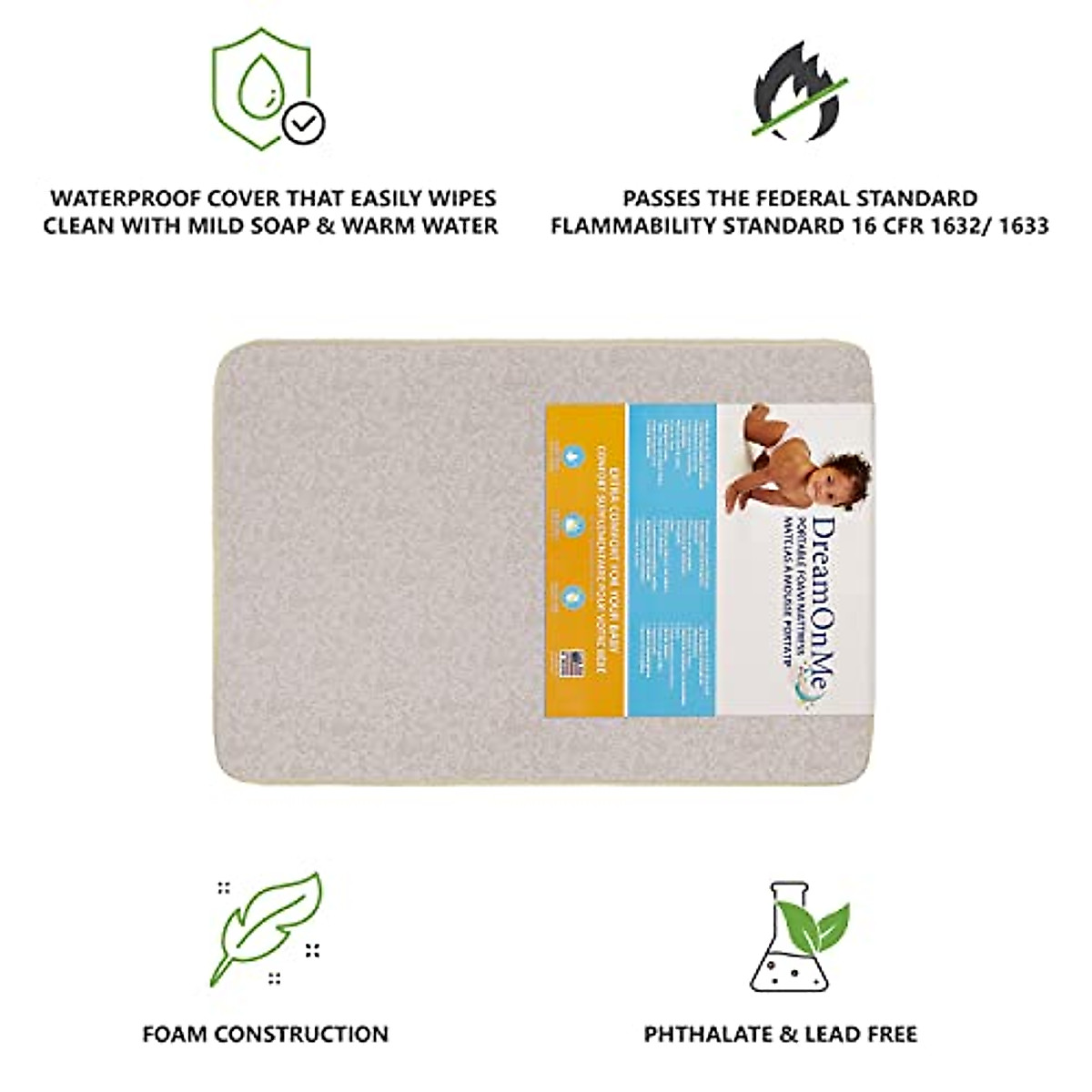 Dream On Me 3" Fiber Playmat, Excellent Comfort & Support, Waterproof Vinyl Cover, Greenguard Gold Certified, Environment Safe Playmat