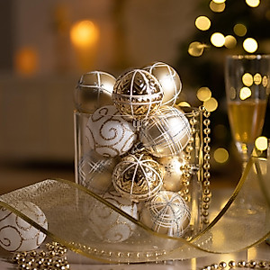 Valery Madelyn Christmas Tree Decorations Set, 35ct White and Gold Shatterproof Christmas Ball Ornaments Bulk, 2.36 Inches Elegant Hanging Ornaments for Christmas Trees Xmas Holiday Decor