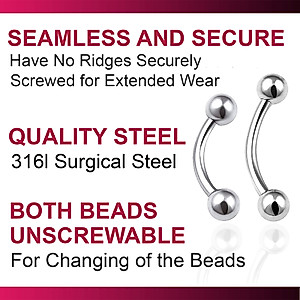 bodyjewellery 4pcs 18g curved banana barbell Surgical Steel Rook Conch Labret Helix Lip Ring Tragus Eyebrow Cartilage 3mm Balls BBFC