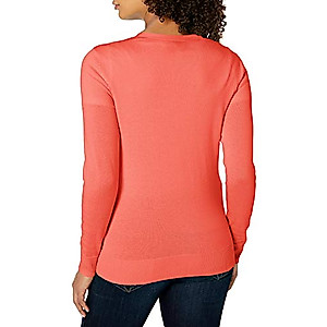 Amazon Essentials Women's Lightweight Vee Cardigan Sweater (Available in Plus Size), Coral Pink, Medium