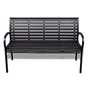 EstaHome Garden Bench | Outdoor 3-Seater Patio Bench | Metal Park Bench | Yard Seating Bench for Deck, Patio, Garden, Backyard, Balcony | Black WPC with Steel Frame 49" x 24" x 32"