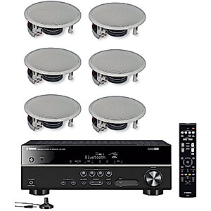 Yamaha 5.1-Channel Wireless Bluetooth 4K A/V Home Theater Receiver + Yamaha Easy-to-Install Natural Sound 2-Way Flush Mount in-Ceiling Speakers (Set of 6)