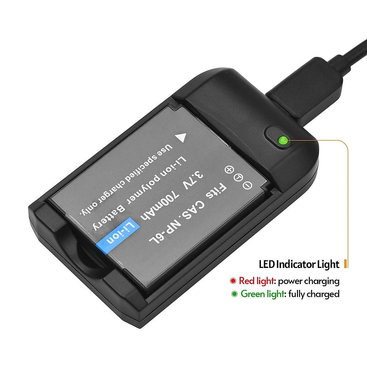 Andoer NP-6L Battery Charger with LED Indicator Light + 2pcs NP-6L Batteries 3.7V 700mAh with USB Charging Cable