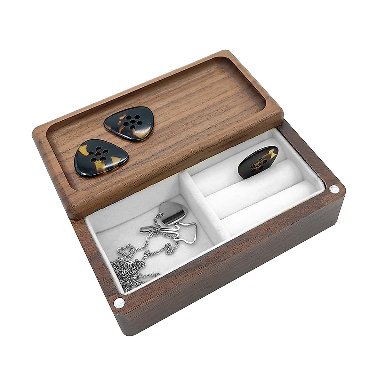 Musiin Luxury Walnut Wood Guitar Pick Holder - Sturdy Guitar Pick Storage Box Display Case Jewelry Box for Men Women Teens Adults - Ideal for Guitar Picks Accessories (Cuboid Style)