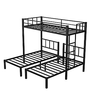 Bellemave Triple Bunk Bed for Kids, Metal 3 Beds Bunk Bed, Heavy-Duty Twin/Twin XL Over 2 Twin Bunk Bed Frame, Detachable Bunk Bed for Boys Girls Teens, Noise Free, Black