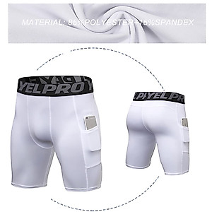 EARGFM Men's Compression Pockets Running Workout Cool Dry Sport Spandex Bike Riding Shorts Tights Underwear, White*3, X-Large