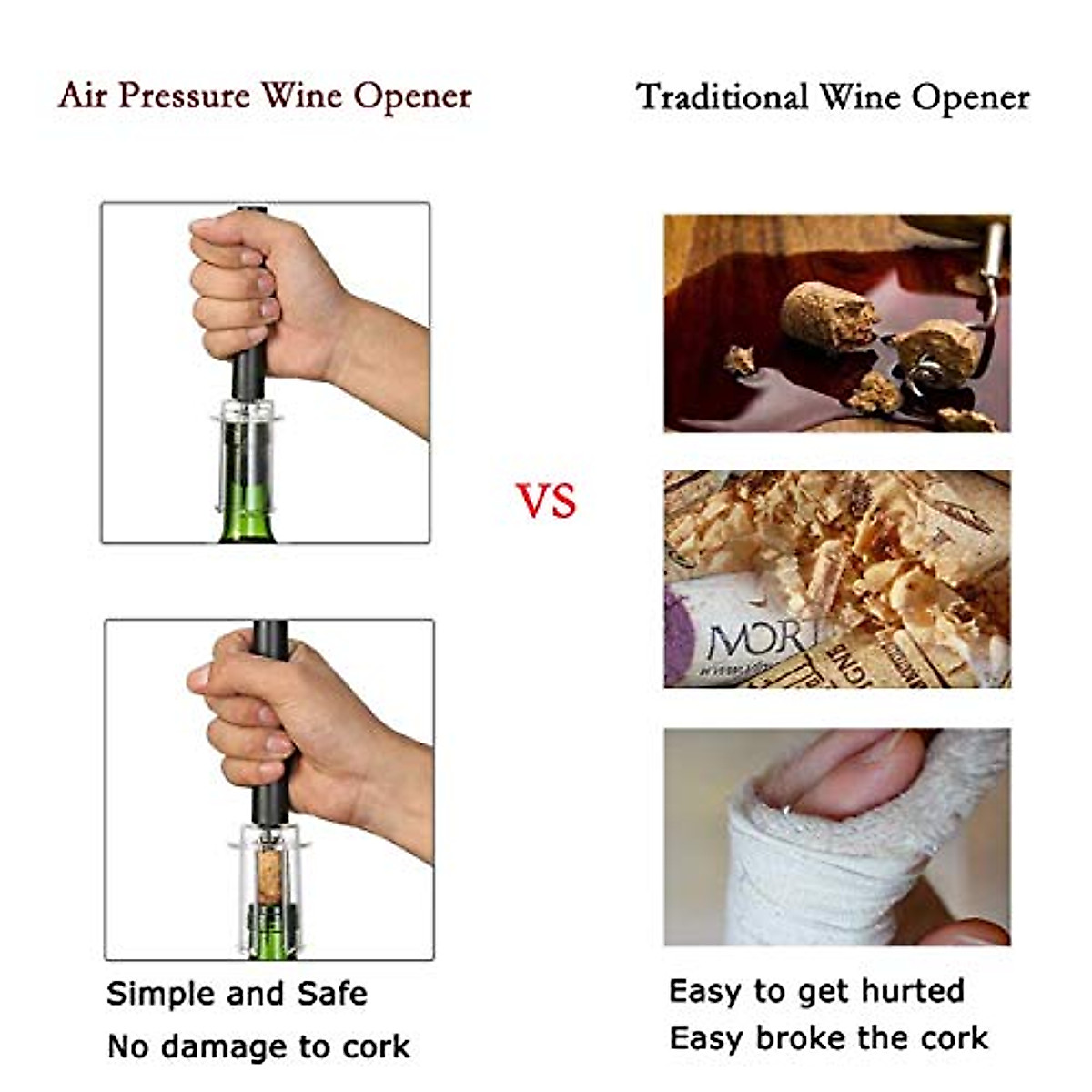 Simple Wine Opener with Foil Cutter, Air Pressure Pump Wine Bottle Opener, Easy Cork Remover Corkscrew, Gifts to Wine Lovers