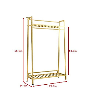 Gold Clothing Rack Modern Clothes Rack with 2- tier Shelf Clothes Display Racks for Bedroom, Boutique, Cloth Store Metal Pipe Hanging Rack-gold