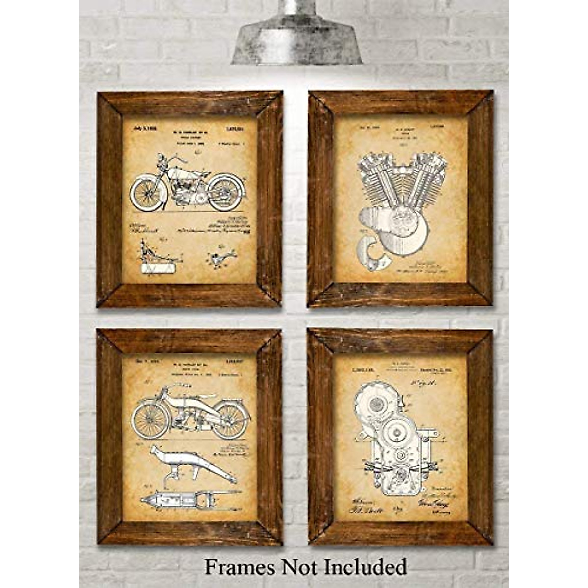 Original Harley Davidson Motorcycle Patent Wall Art Prints - Set of Four Photos (8x10) Unframed Posters - Great Home Decor and Gift for Men and Women Under $15 for Hog Riders